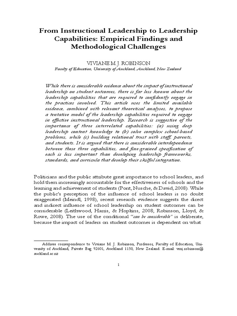 Robinson 2010 From Instructional Leadership To Leadership Capabilities Empirical Findings and ...
