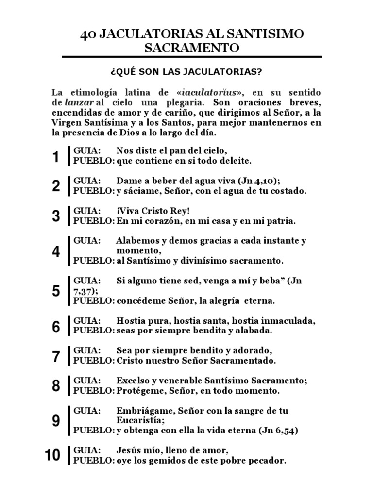 40 Jaculatorias Al Santisimo Sacramento | PDF | eucaristía | Adoración Cristiana Y Liturgia