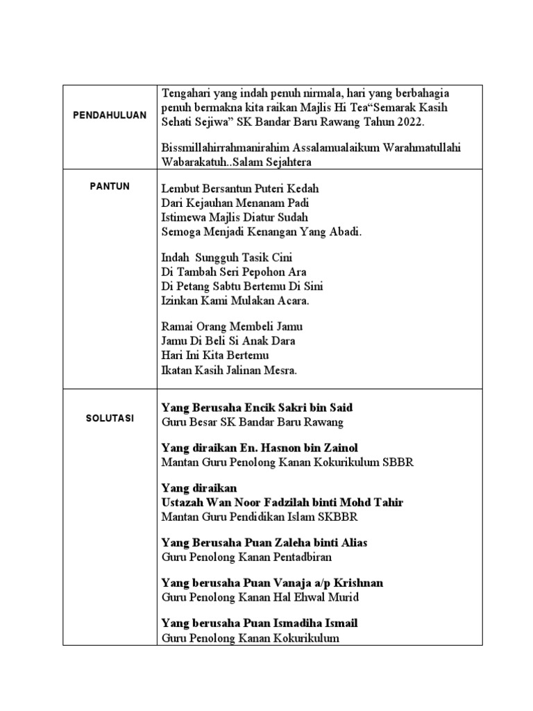 Teks Pengacara Hi Tea | PDF