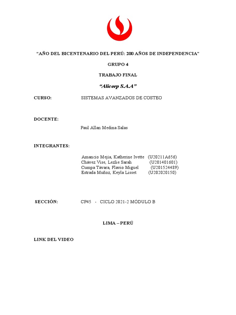 G4 - Alicorp S.A - 2 | PDF | Costo | Presupuesto