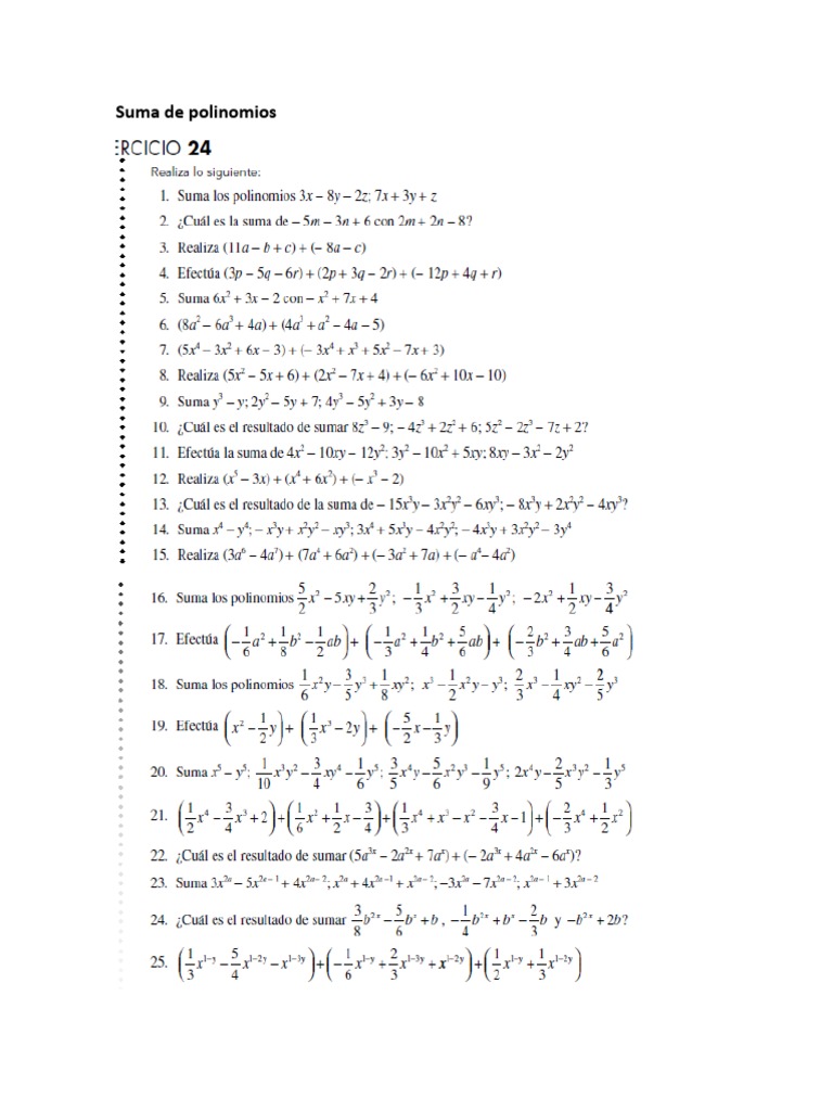 Ejercicios de álgebra y polinomios | PDF