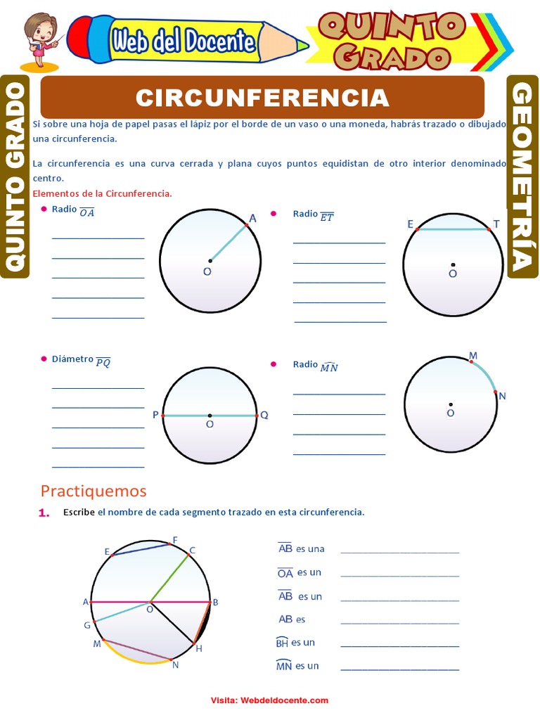La Circunferencia para Quinto Grado de Primaria | PDF