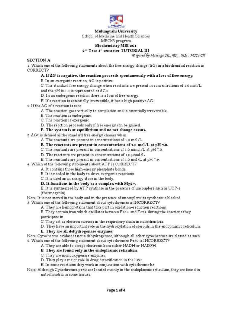 Tutorial 3 MCQs Solutions | PDF | Glycolysis | Phosphorylation