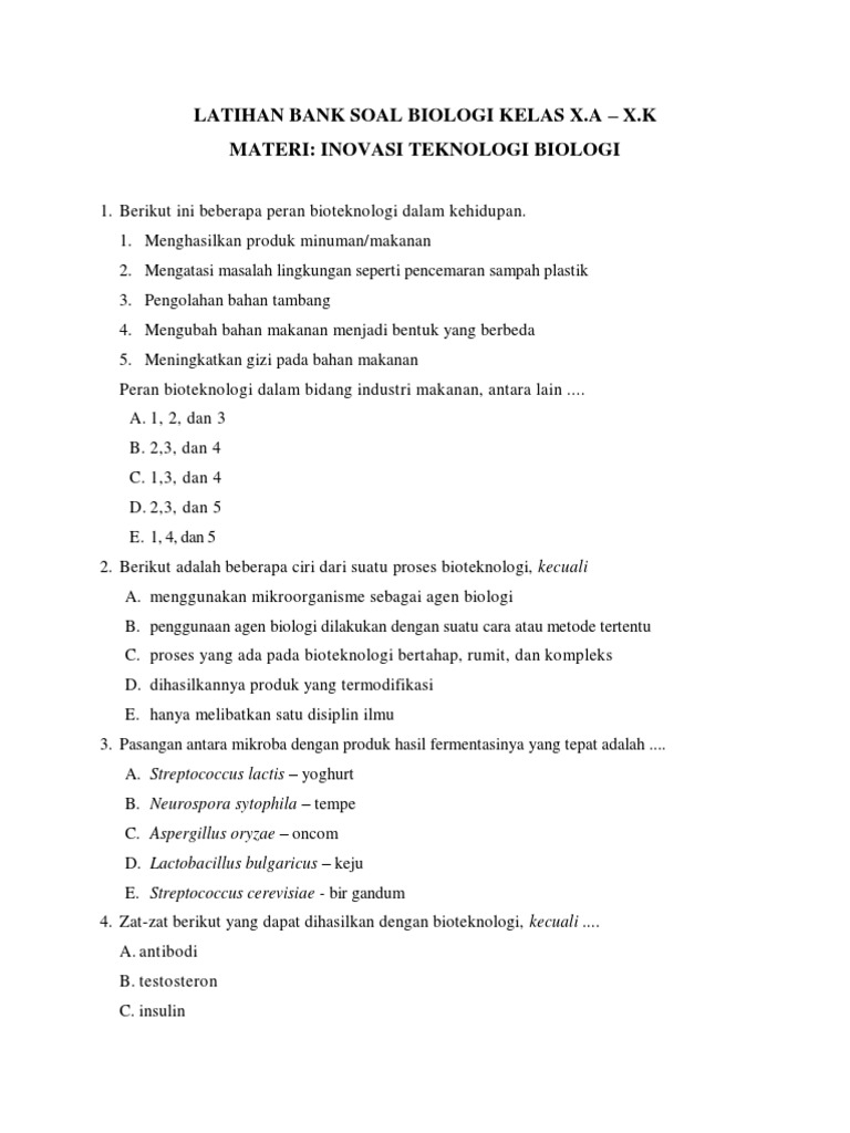 Latihan Bank Soal Biologi Kelas X | PDF