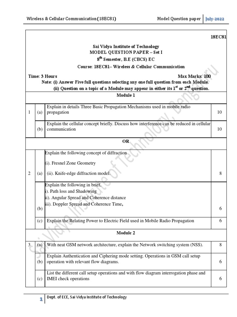 Model Questionpaper - Paper1 - WCC - 18EC81 | PDF