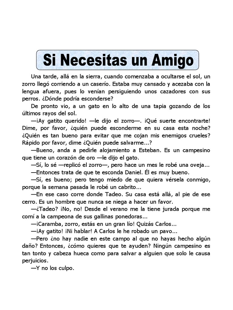 Ficha de Si Necesitas Un Amigo para Segundo de Primaria | PDF
