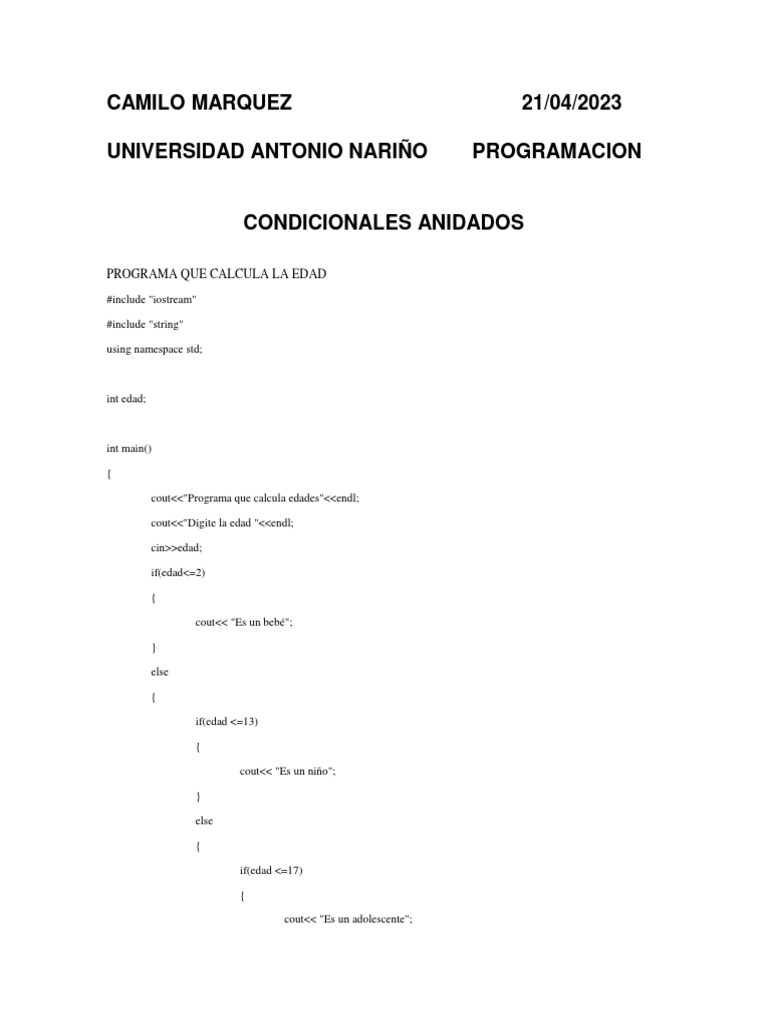 Condicionales Anidado | PDF | Programación de computadoras | Paradigmas ...