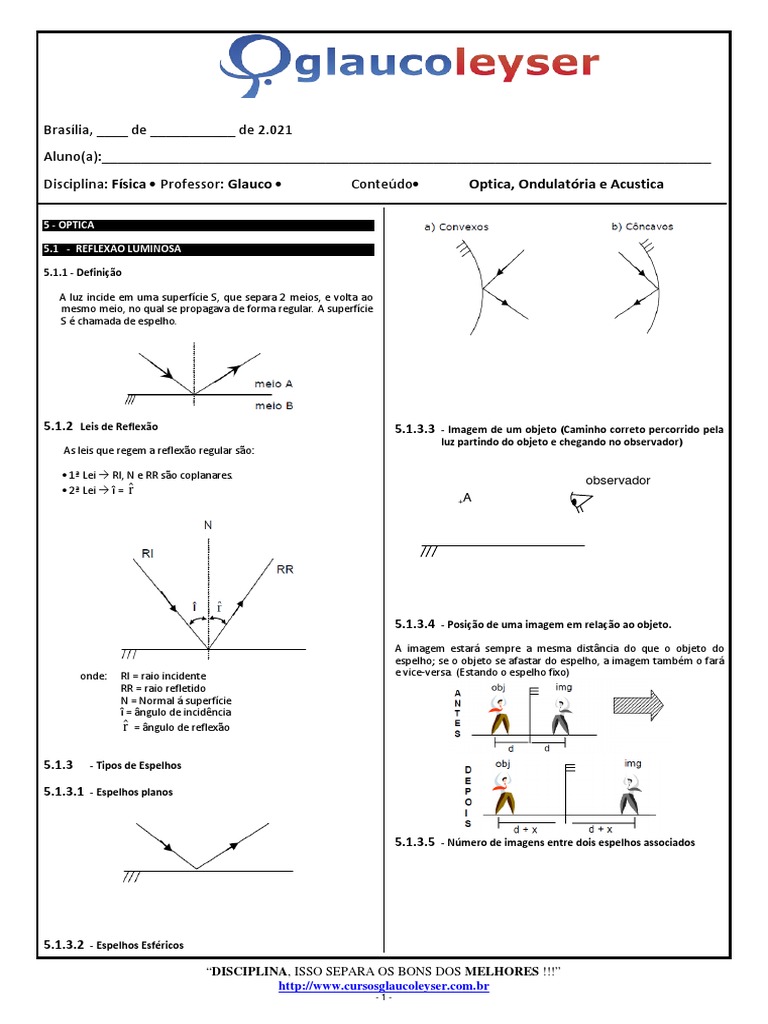 02 - Física - Optica, Ondulatória e Acustica | PDF | Espelho | Ótica