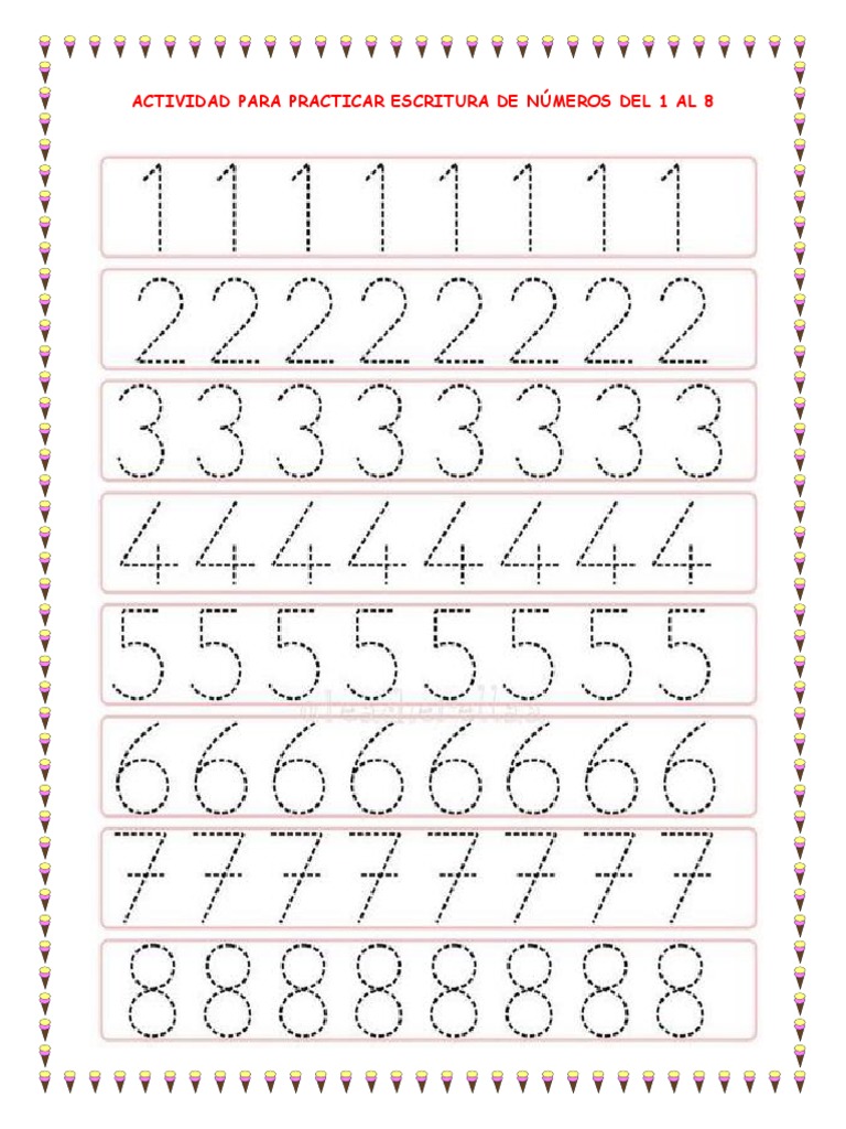 ACTIVIDAD PARA PRACTICAR ESCRITURA DE NÚMEROS DEL 1 AL 8 | PDF