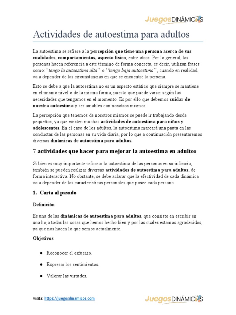 Actividades de Autoestima para Adultos | PDF | Autoestima