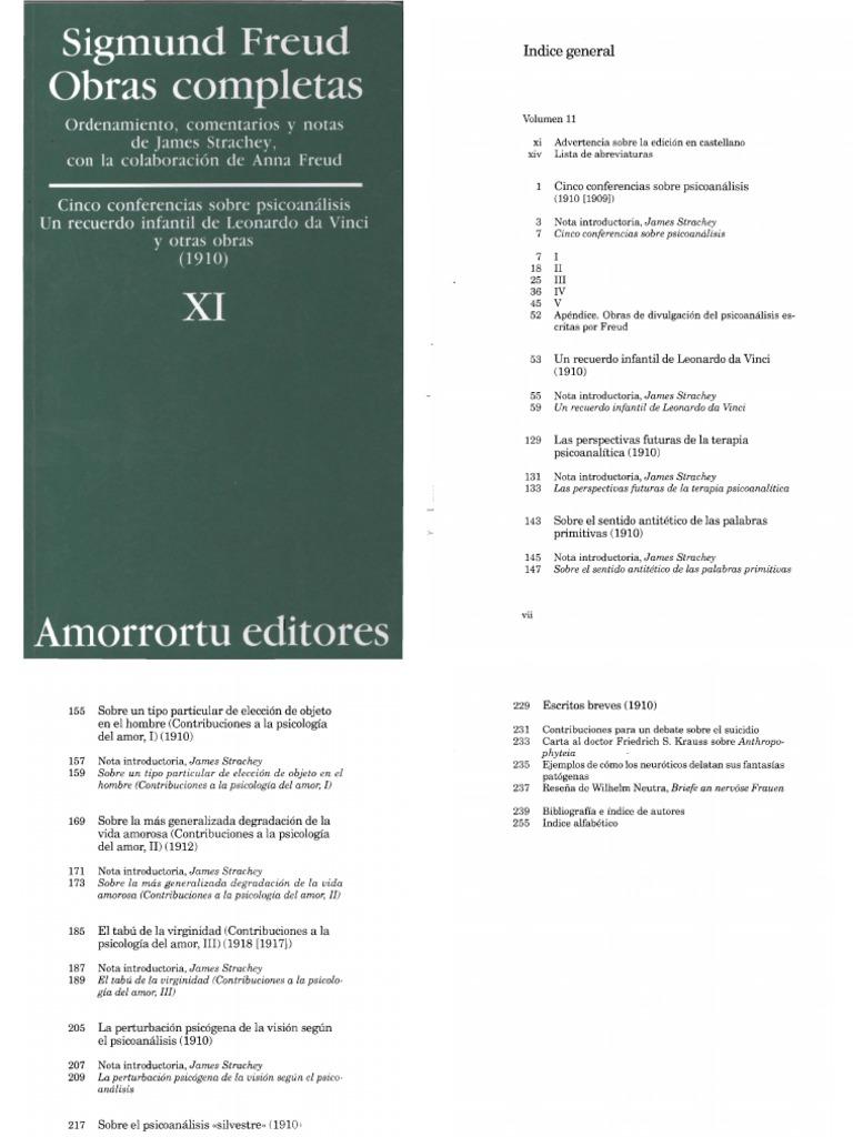 Freud Cinco Conferencias. Amorrortu Tomo 11 | PDF