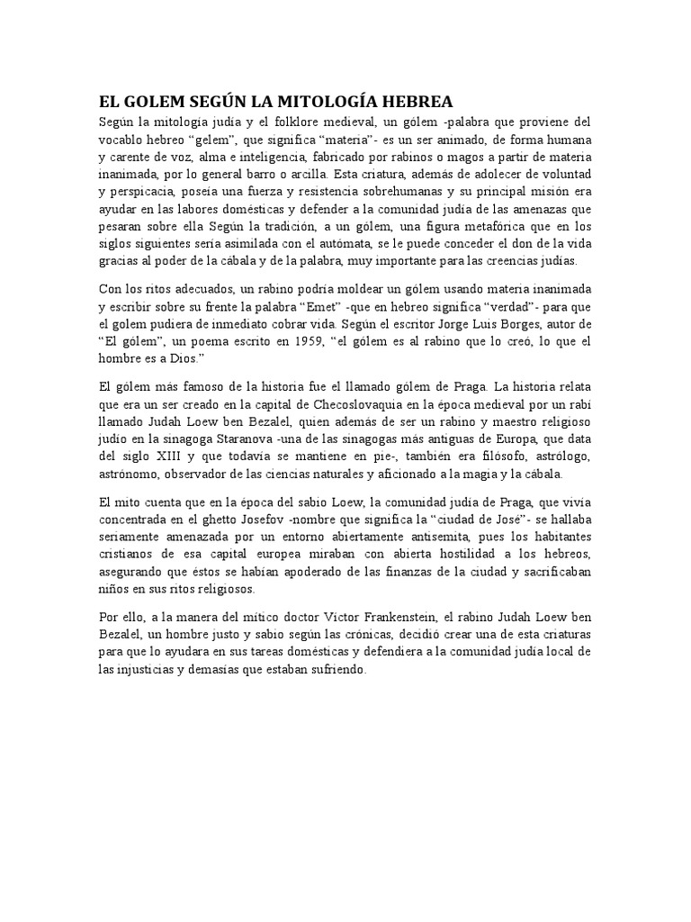 08 El Golem Según La Mitología Judía y El Folklore Medieval | PDF