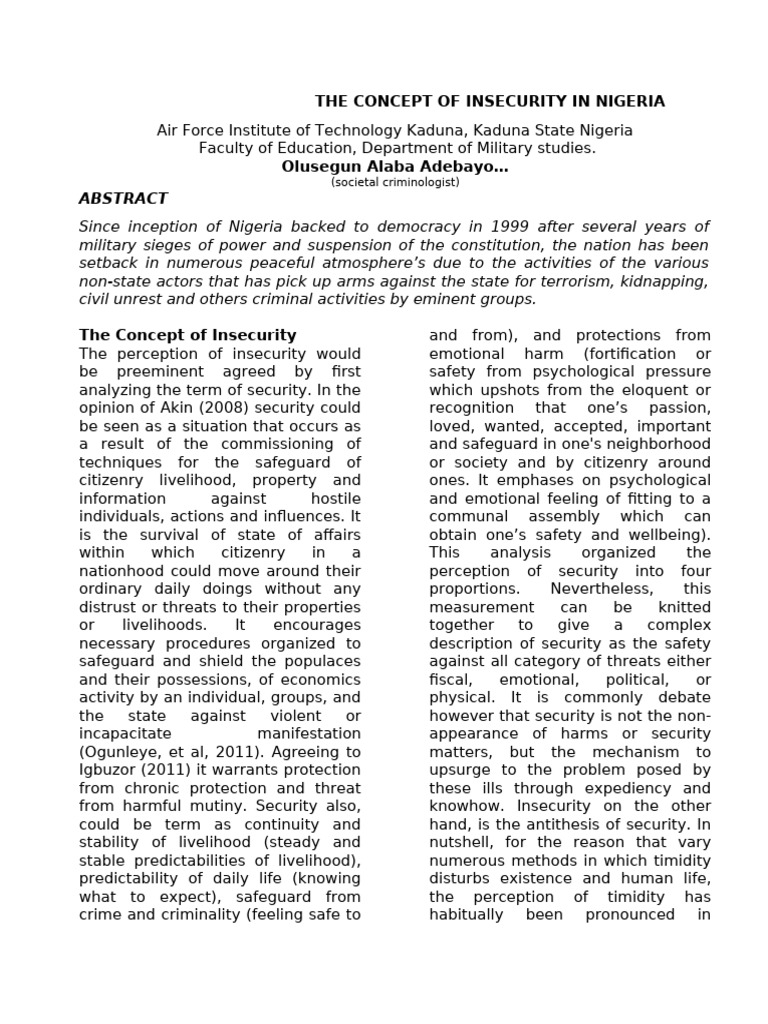Nigerian Insecurity Analysis | PDF | Nigeria | National Security