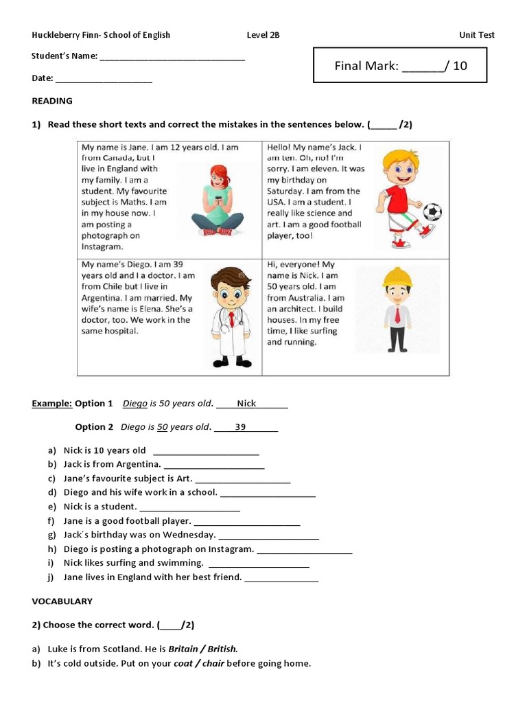 English File Beginner 4th Edition Unit 1 Test | PDF | English Language ...