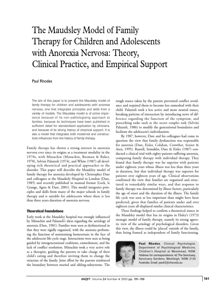 The Maudsley Model of FT | PDF | Anorexia Nervosa | Psychotherapy