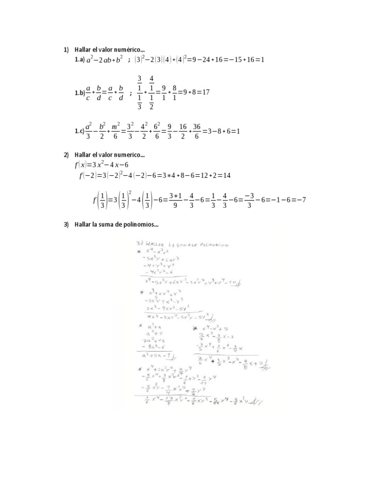 Hallar El Valor Numérico | PDF