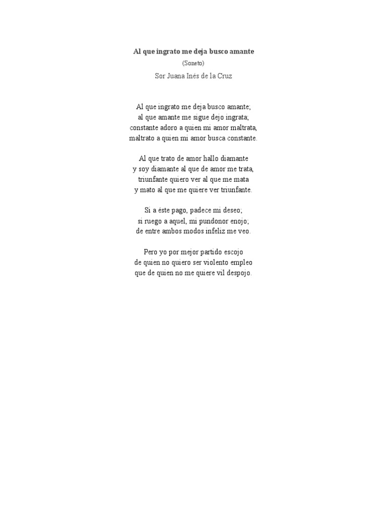 Al Que Ingrato Me Deja Busco Amante: Sor Juana Inés de La Cruz | PDF