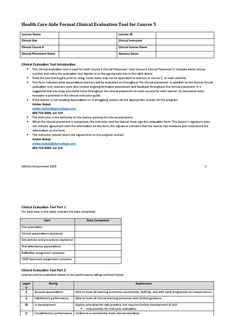 Health Care Aide Clinical Evaluation Tool | PDF | Learning | Evaluation