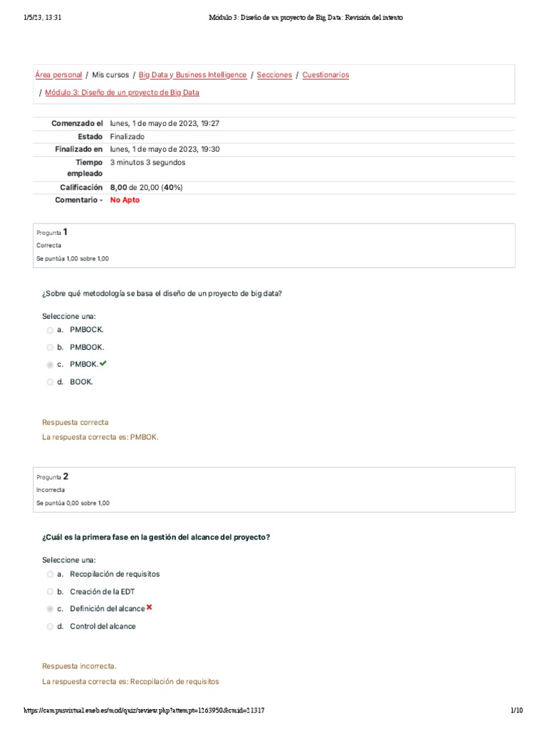 Módulo 3_ Diseño de un proyecto de Big Data_ Revisión del intento | PDF | Big Data | Business