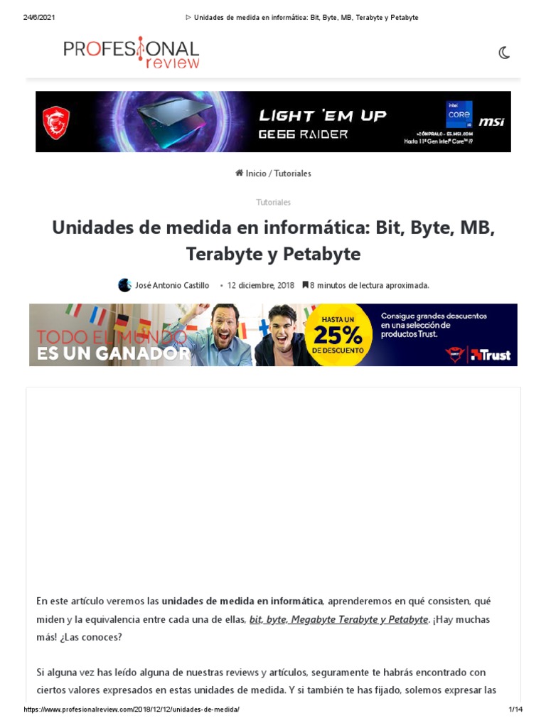 Unidades de Medida en Informática - Bit, Byte, MB, Terabyte y Petabyte | PDF | Poco | Byte