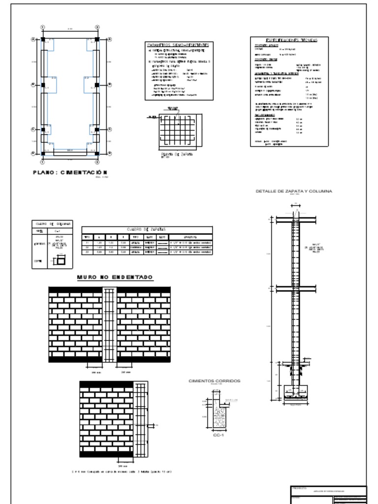Plano: Cimentación: Detalle de Zapata Y Columna | PDF | Ingeniería estructural | Ingeniería ...