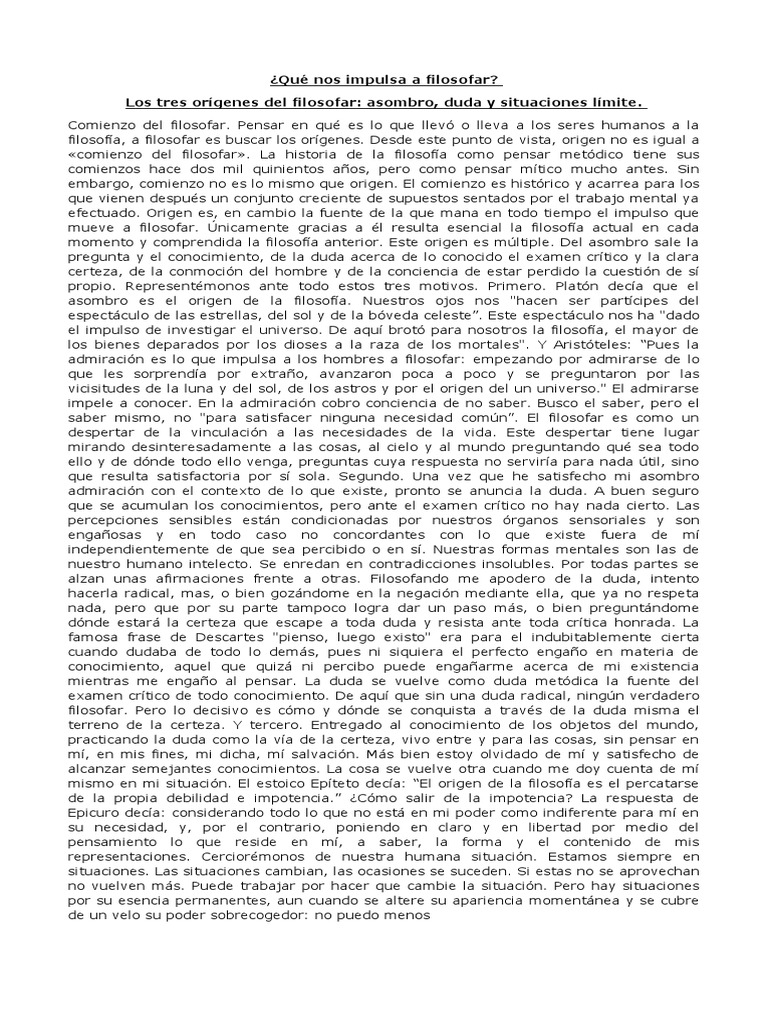 Los tres orígenes del filosofar: asombro, duda y situaciones límites ...