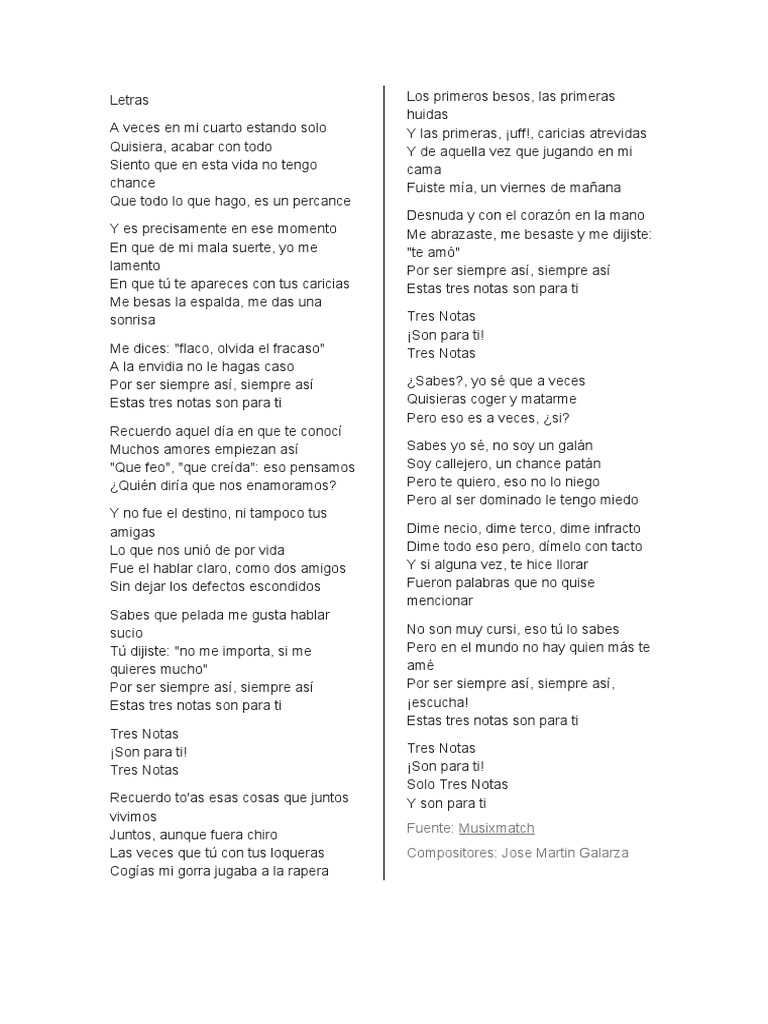 Letra de La Cancion Tres Notas | PDF