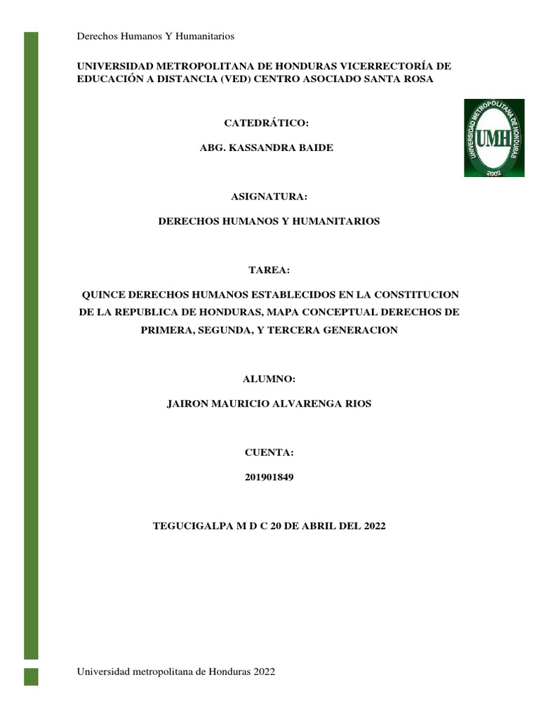 Derechos Establecidos en La Constitucion de La Republica de Honduras ...
