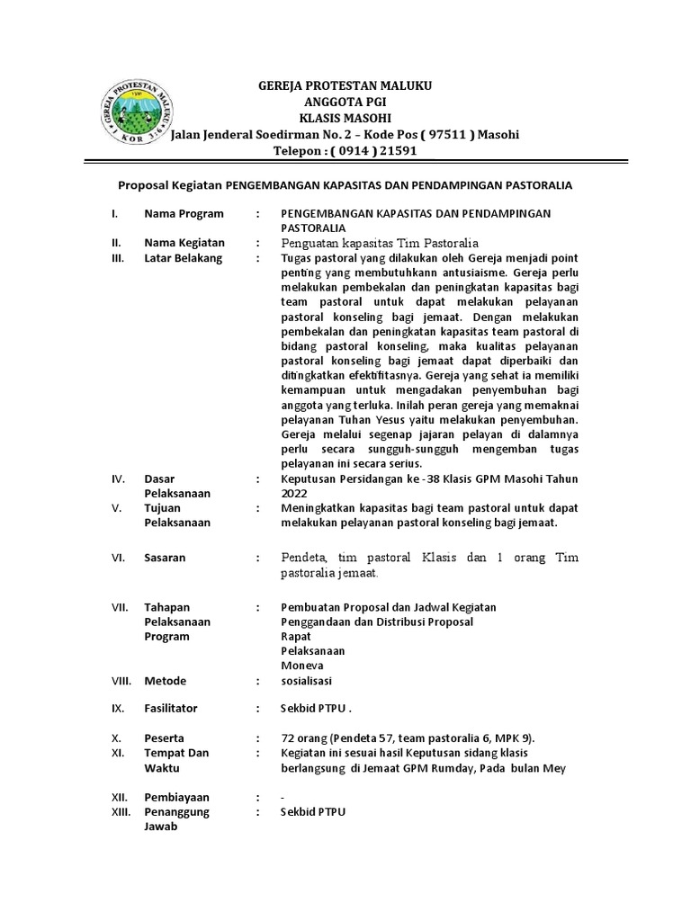 Proposal PENGEMBANGAN KAPASITAS DAN PENDAMPINGAN PASTORALIA | PDF