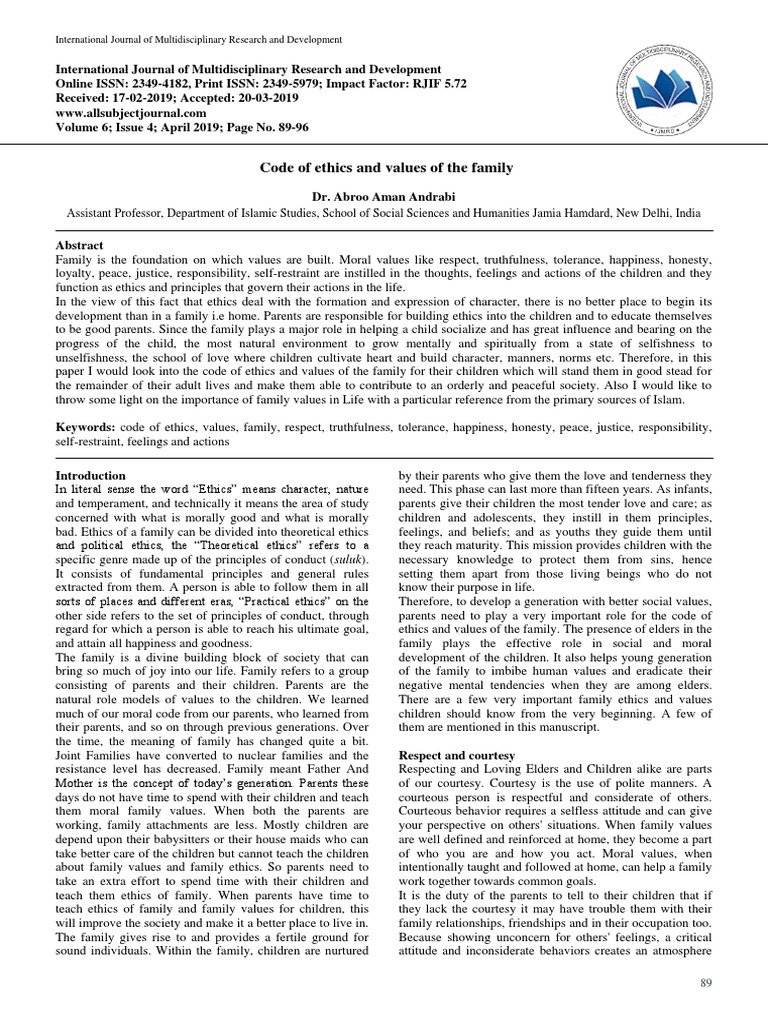 Code of Ethics and Values of The Family | PDF | Patience | Gratitude