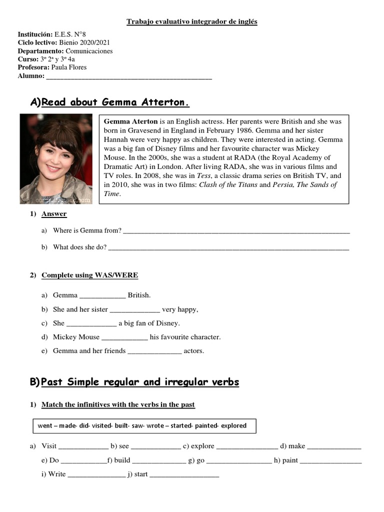 English Language Evaluation: Biography of Actress Gemma Atterton and ...