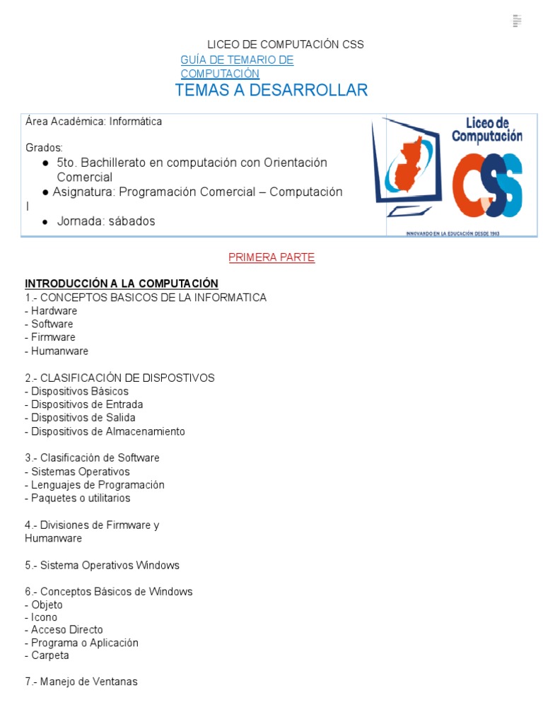 Guía de Temario de Informática 2023 - Sabados | PDF | Hardware de la computadora | Informática