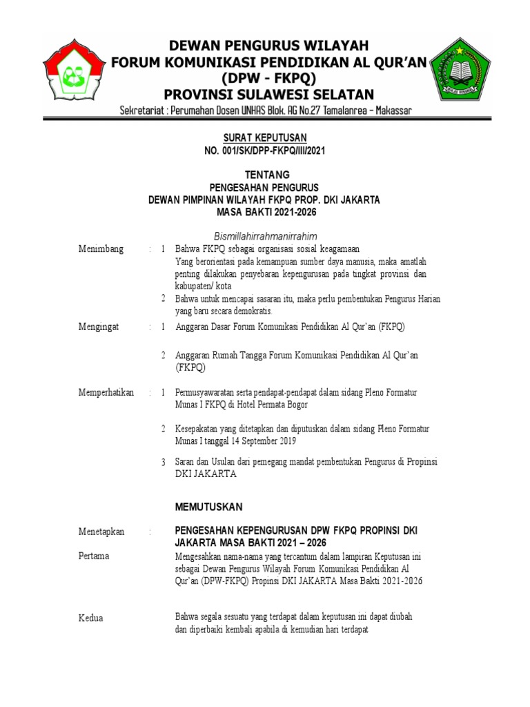 01 SK DPW Dki Jakarta | PDF