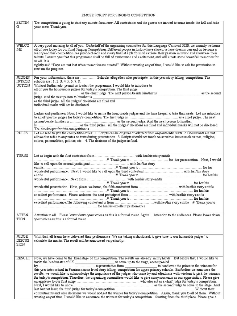 Emcee Script For Competition | PDF