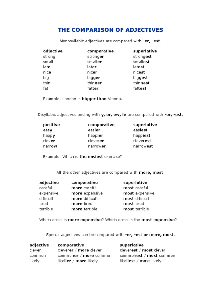 The Comparison Adjectives | PDF | Adjective
