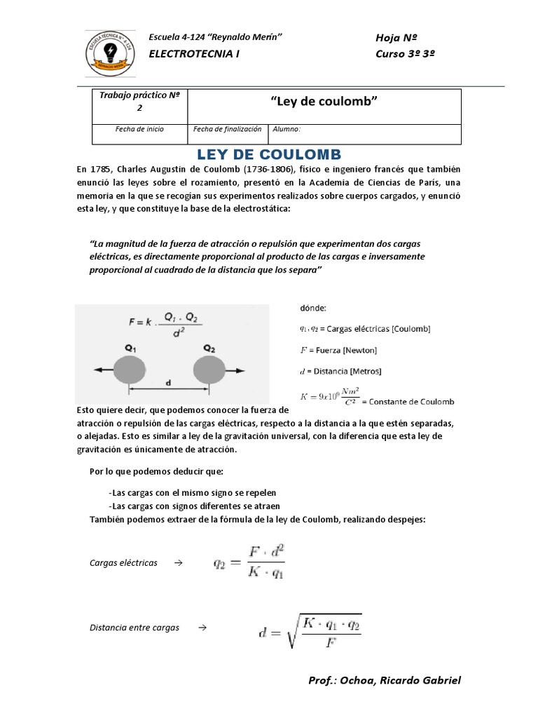 TP Ley de Coulomb y Teoria | Descargar gratis PDF | Fuerza | Cantidades fisicas