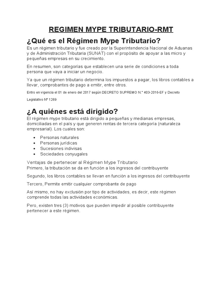 Regimen Mype Tributario | PDF | Impuestos | Impuesto sobre la renta