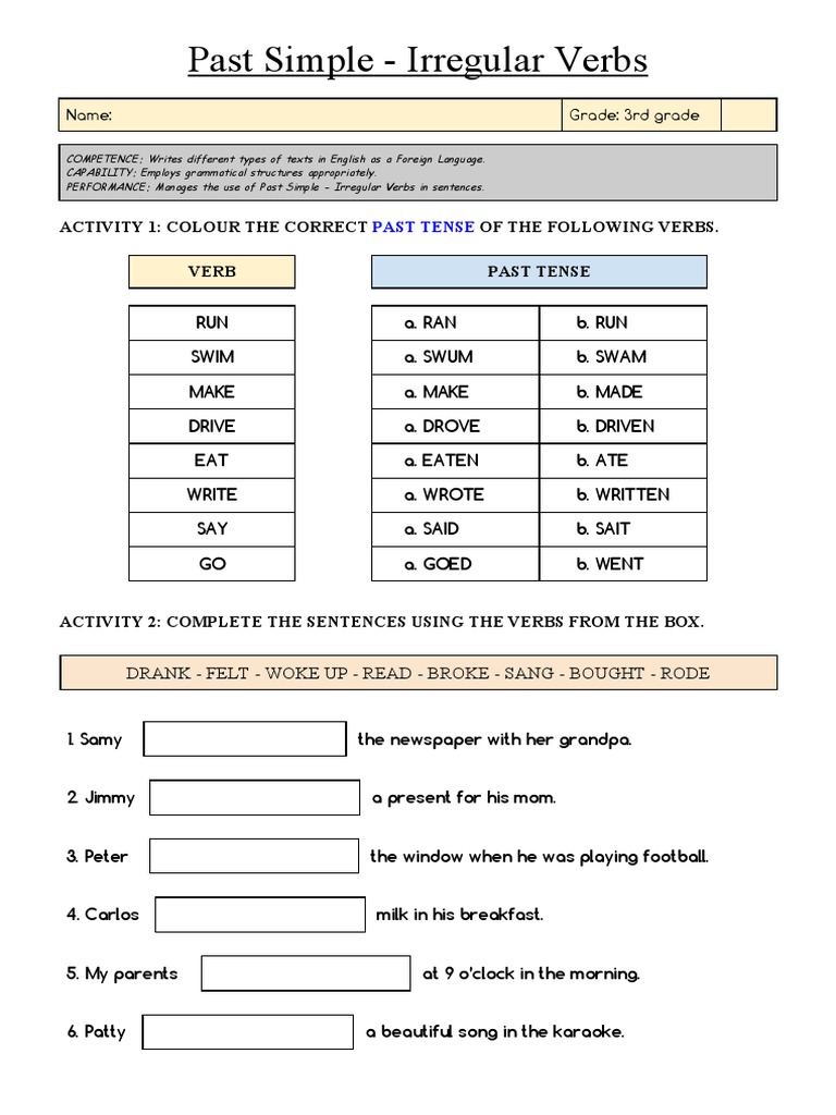 Past Simple - Irregular Verbs | PDF