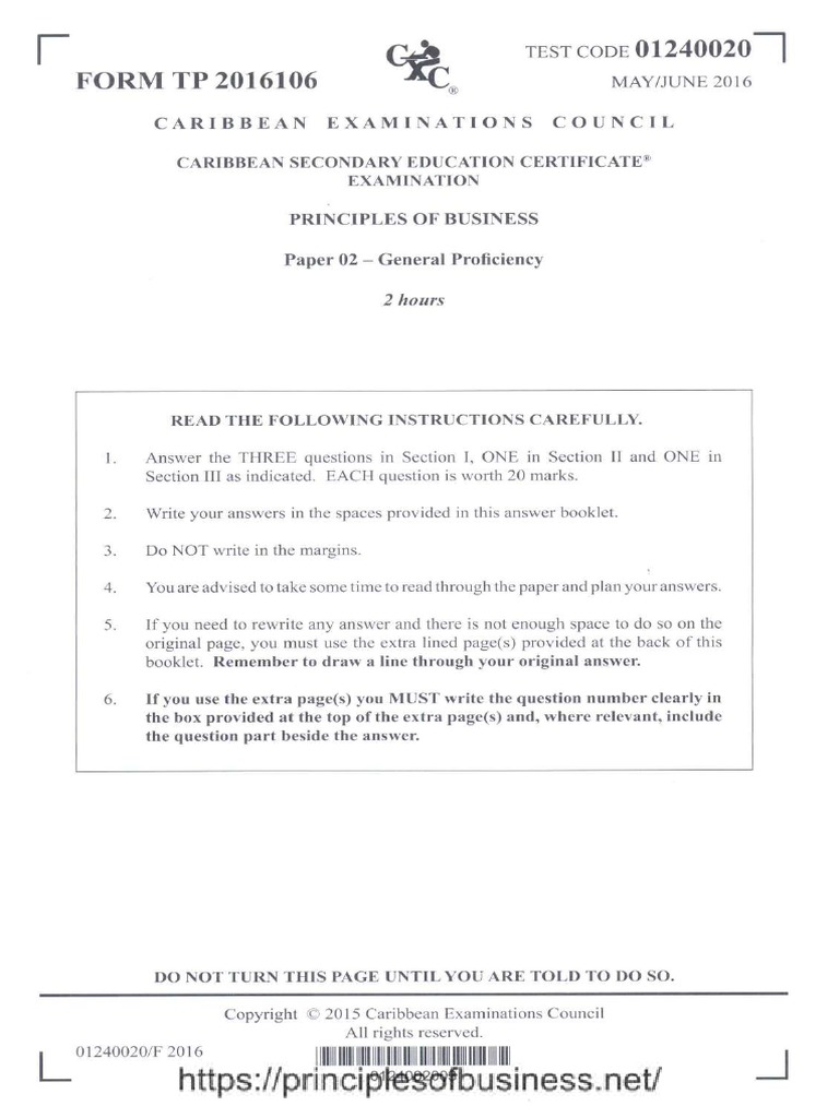 Csec CXC Pob Past Papers June 2016 Paper 02 PDF | PDF