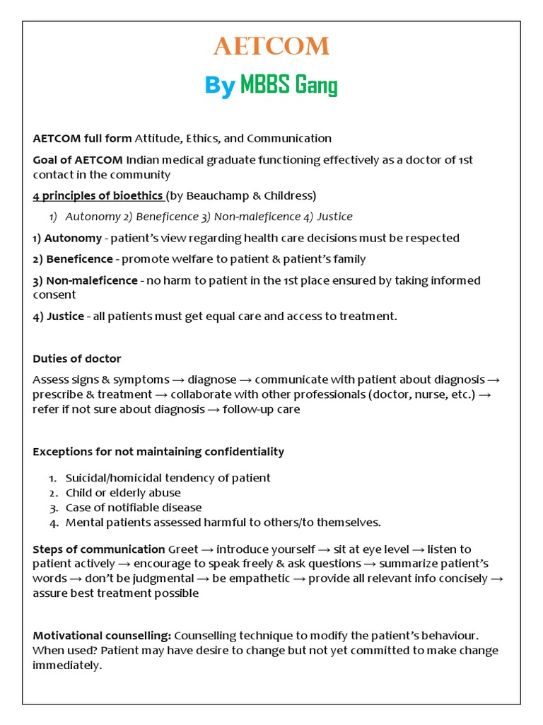 MBBS Gang: Aetcom | PDF | Medical Ethics | Patient