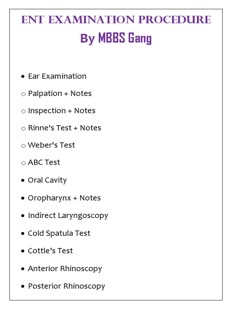 By MBBS Gang: ENT Examination Procedure | PDF | Human Nose | Tongue