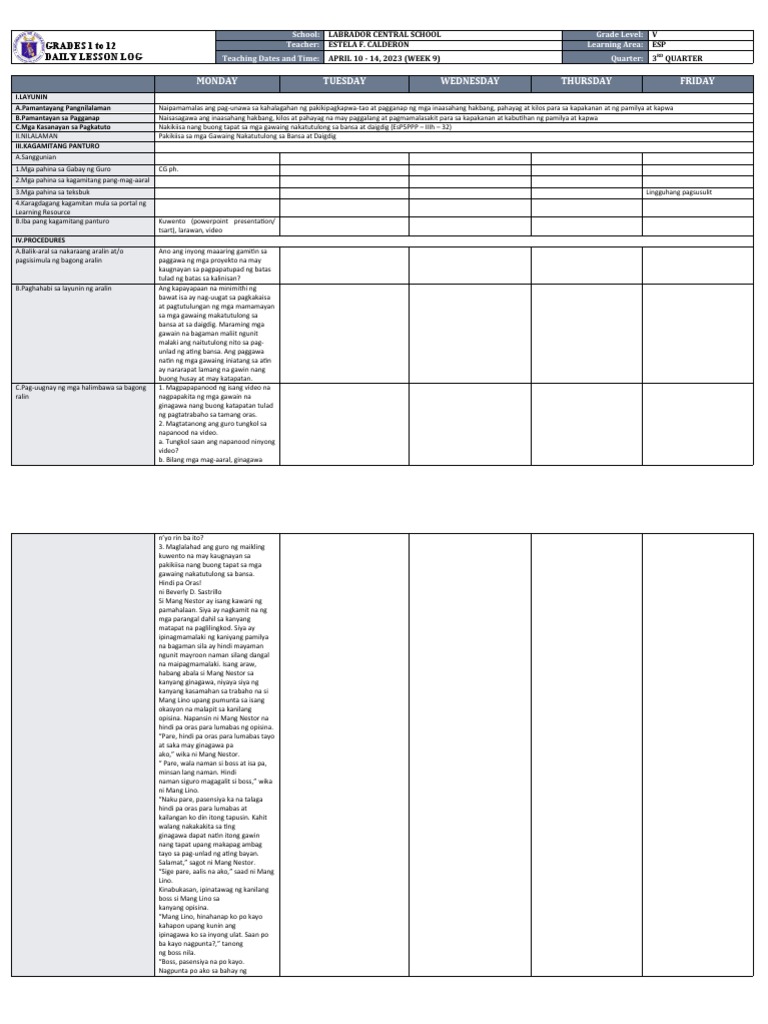 DLL - Esp 5 - Q3 - W9 | PDF