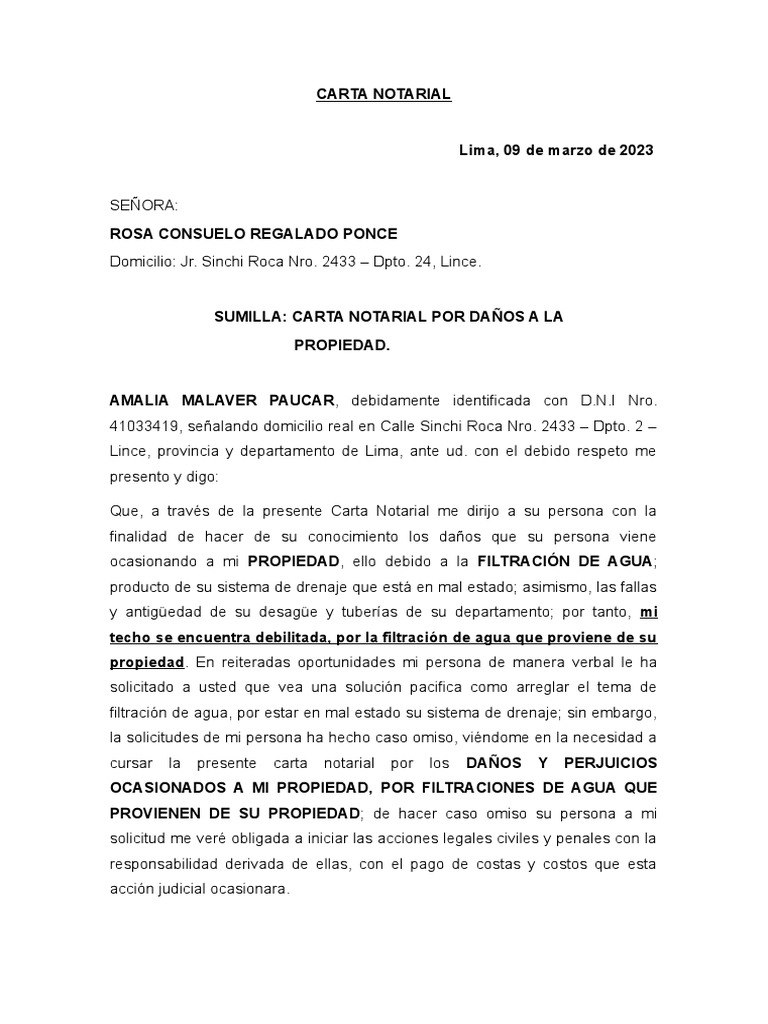 CARTA NOTARIAL Sra. Amalia | PDF | Justicia | Crimen y violencia