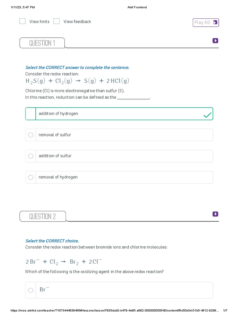 Redox Reaction Quiz and Concepts | PDF | Redox | Chemical Reactions