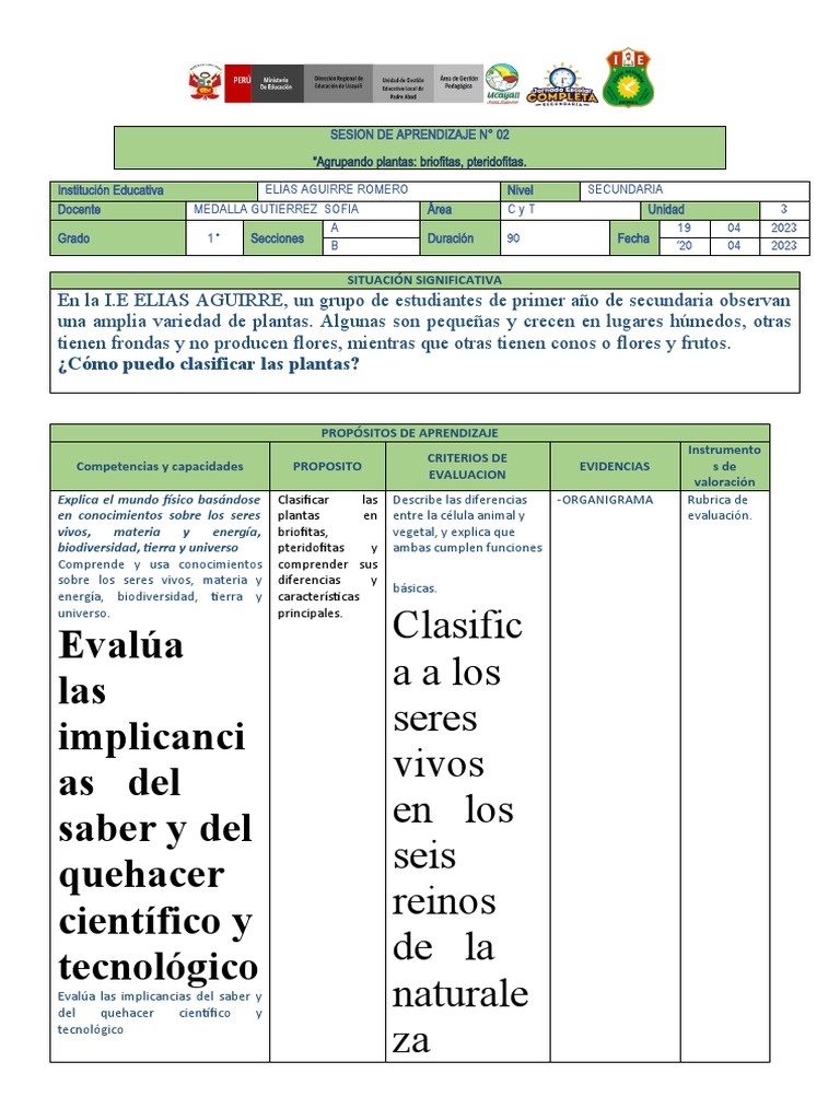 Sesion 2 | PDF | Plantas | Evaluación