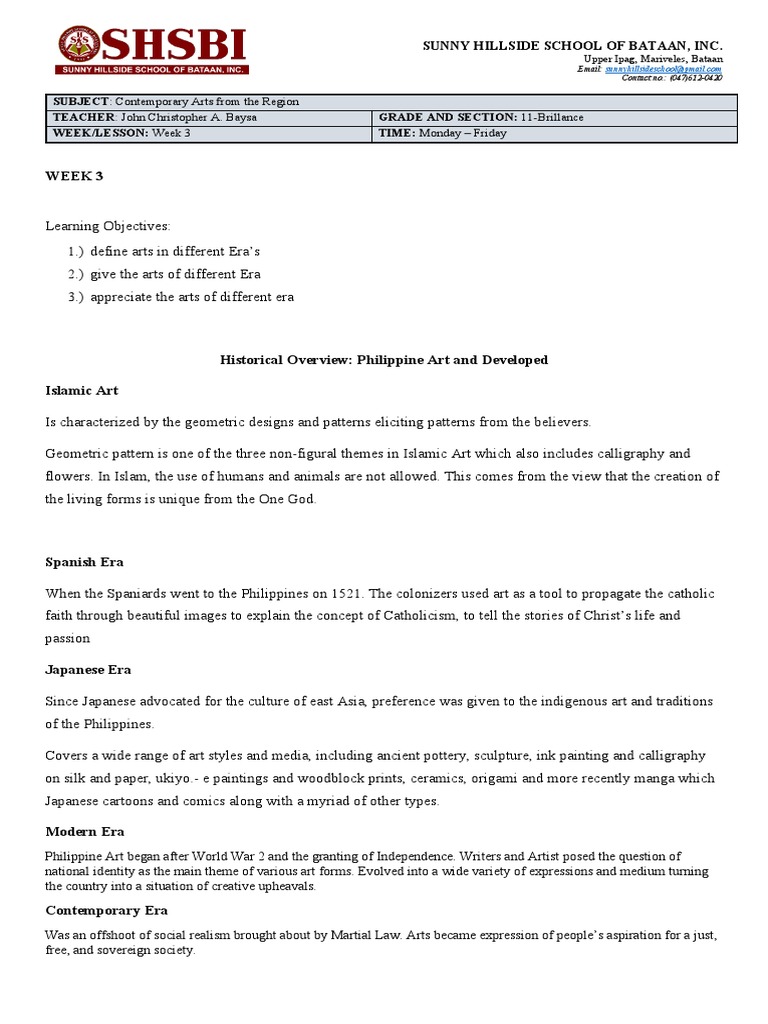Cont Arts Module Q1 W3 1 Pdf The Arts Aesthetics