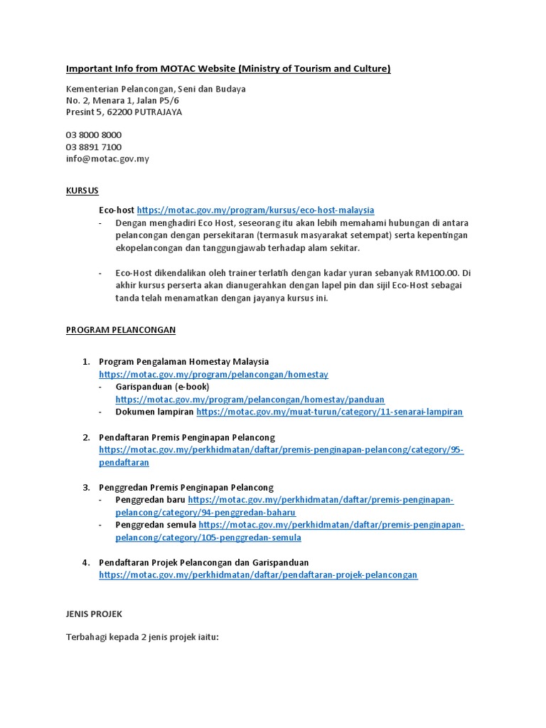 Important Info From MOTAC Website | PDF
