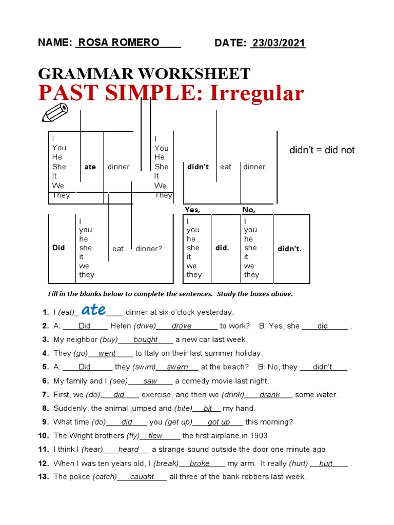 Práctica 1 - PAST SIMPLE-Irregular | PDF
