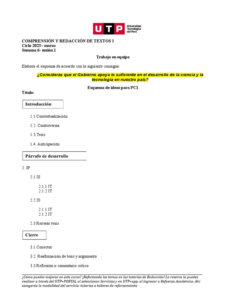 S06.s1-Esquema para PC1 (Material) 2023 Marzo - 815705850 | PDF