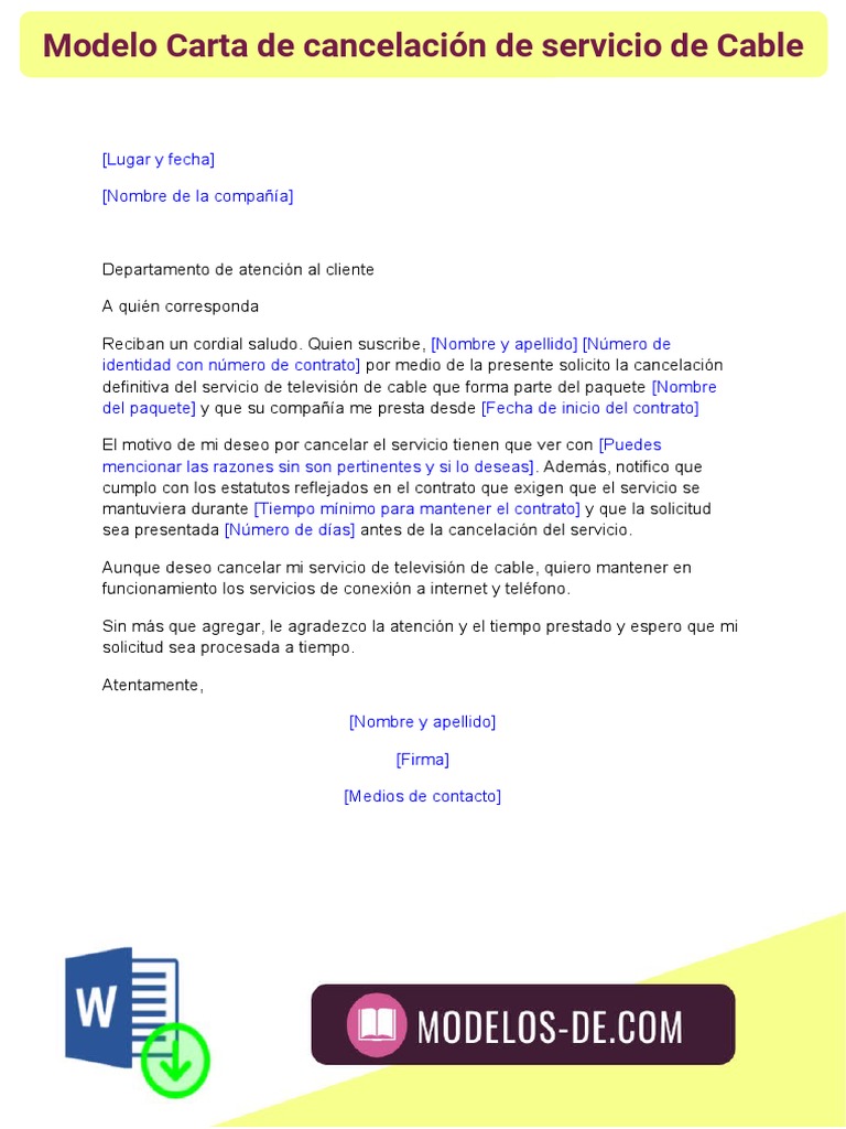 Modelo Carta de Cancelación de Servicio de Cable | PDF